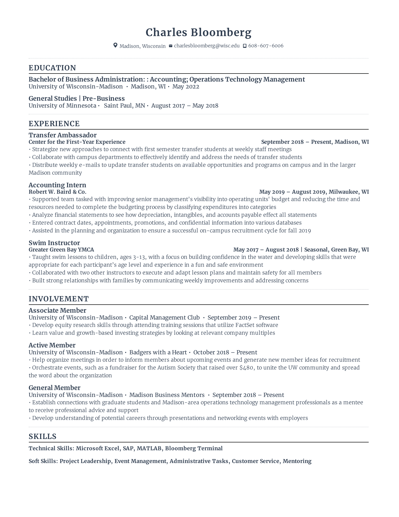 Rezi Second Year Student Resume Template